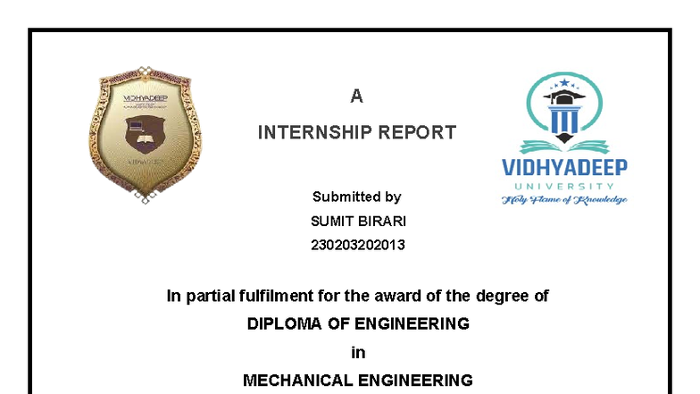 Internship Report for Diploma in Mechanical Engineering (ME ...