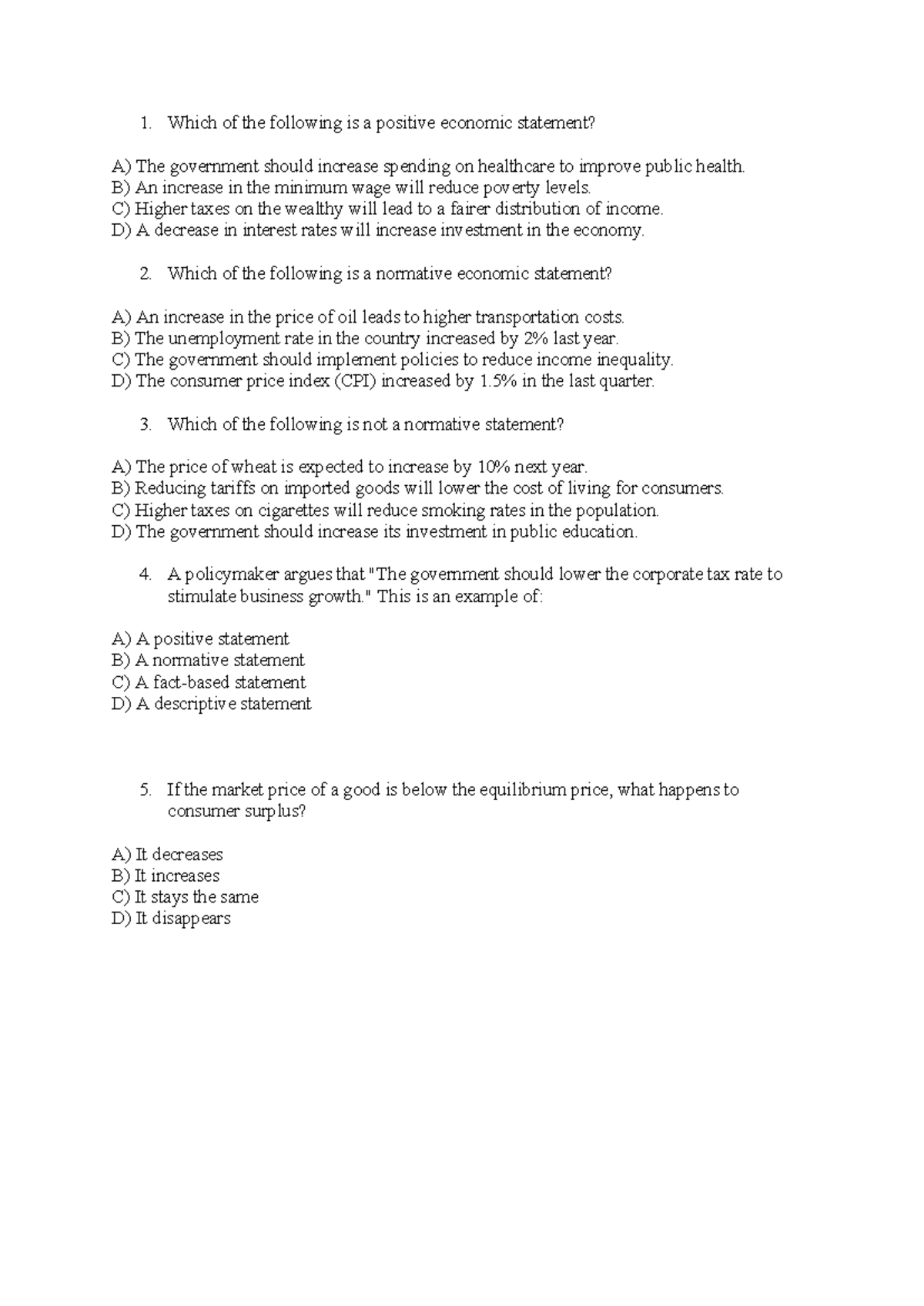 Chapter 7 Questions on Economic Statements and Policies - Studocu