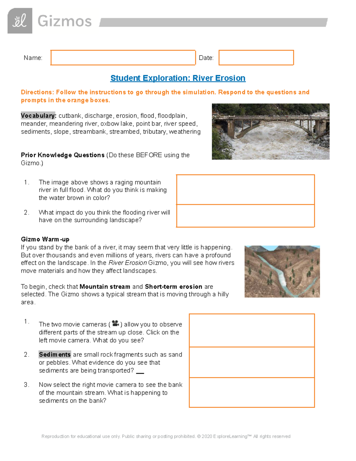 River Erosion Exploration: Gizmo Simulation Guide (SE) - Studocu