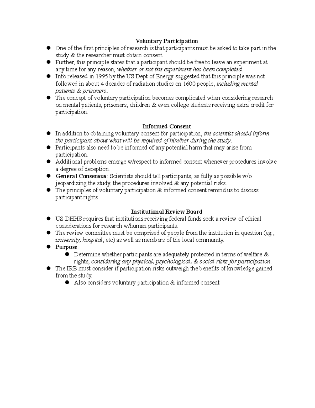 Ethical Principles in Research: Voluntary Participation & IRB ...