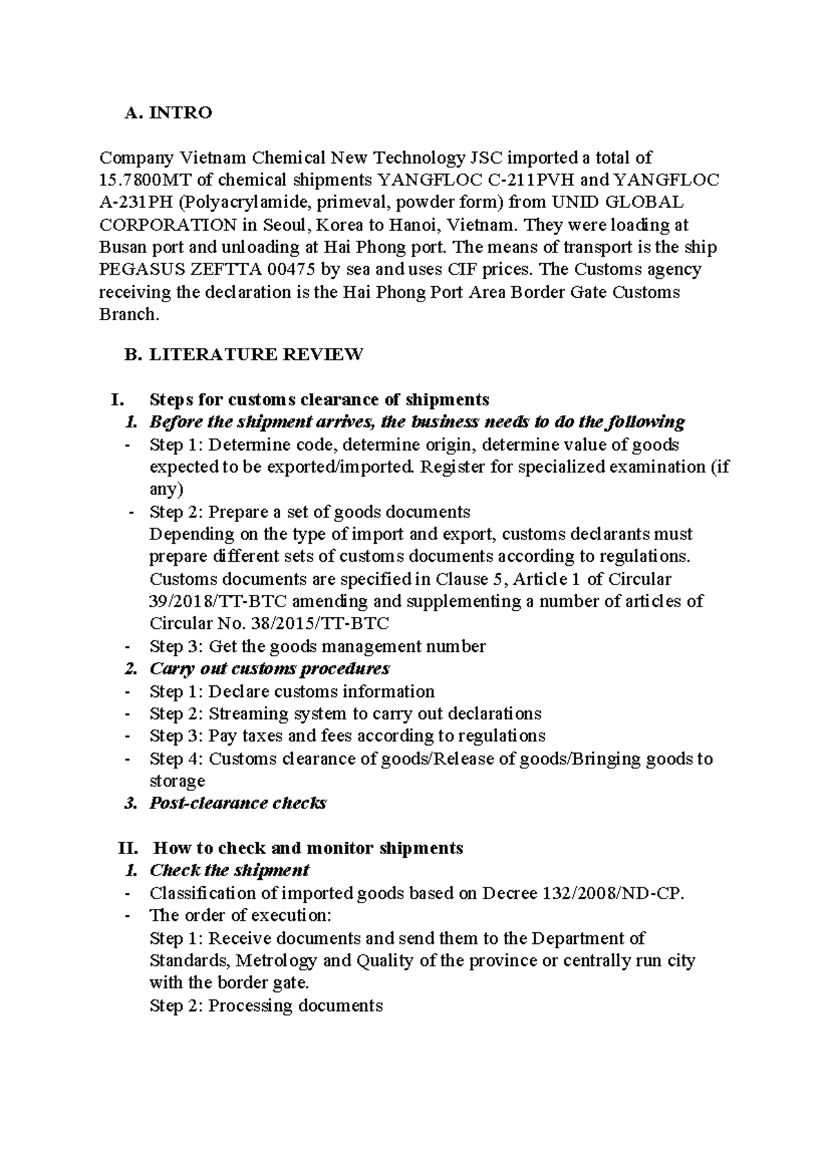 Customs Clearance Process for Chemical Imports - Group 4 Exercise - Studocu