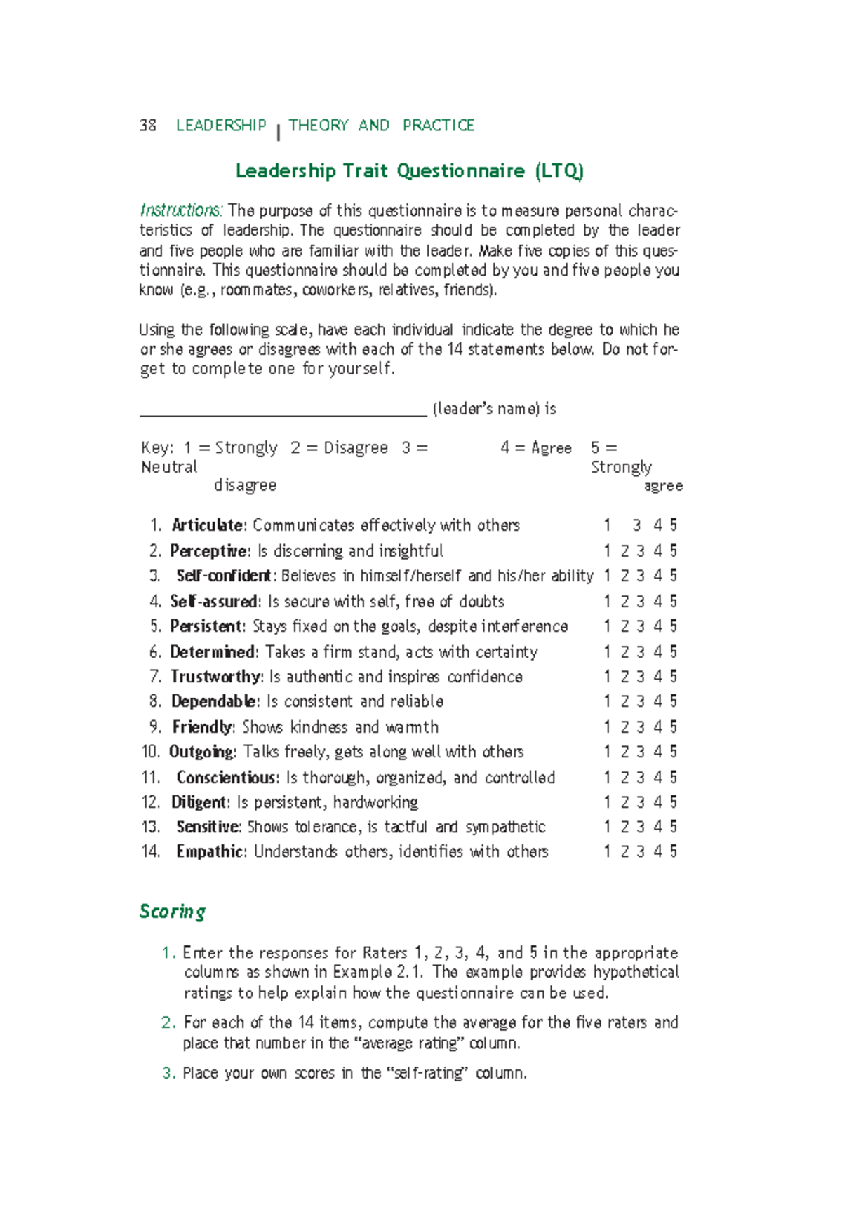 Leadership Trait Questionnaire (LTQ) for Assessing Leadership Skills - Studocu