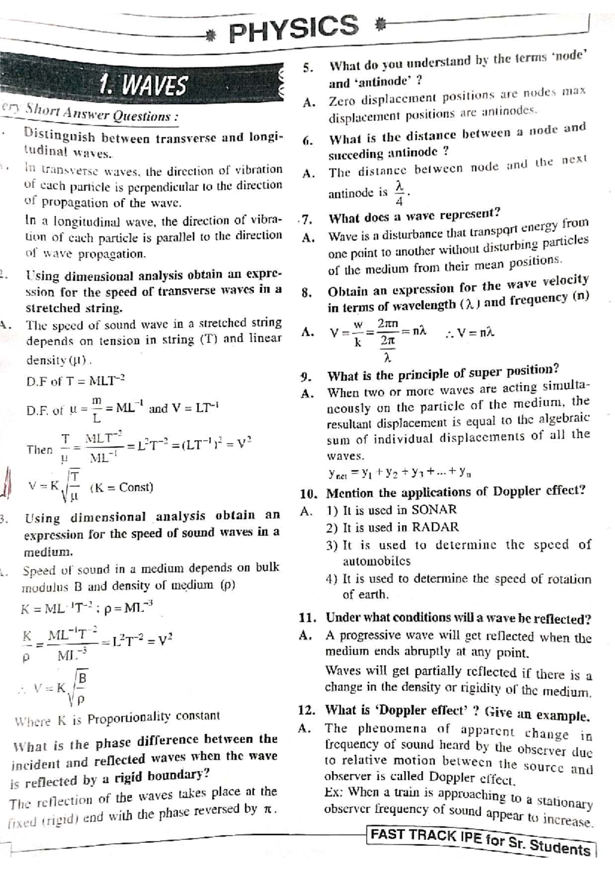 FAST TRACK IPE for Sr. Students: Waves and Doppler Effect in PHYSICS 5 ...