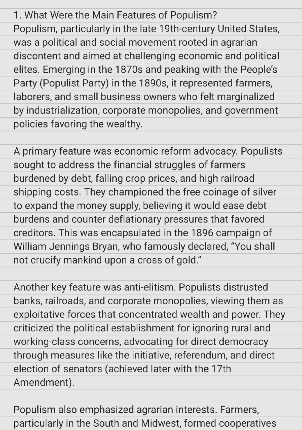 USA - Main Features of Populism & Causes of Progressivism Analysis ...