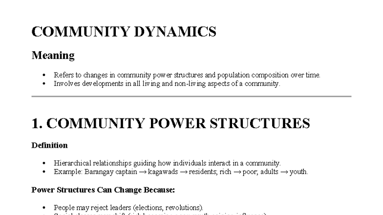COMMUNITY DYNAMICS: Understanding Power Structures & Population Changes ...
