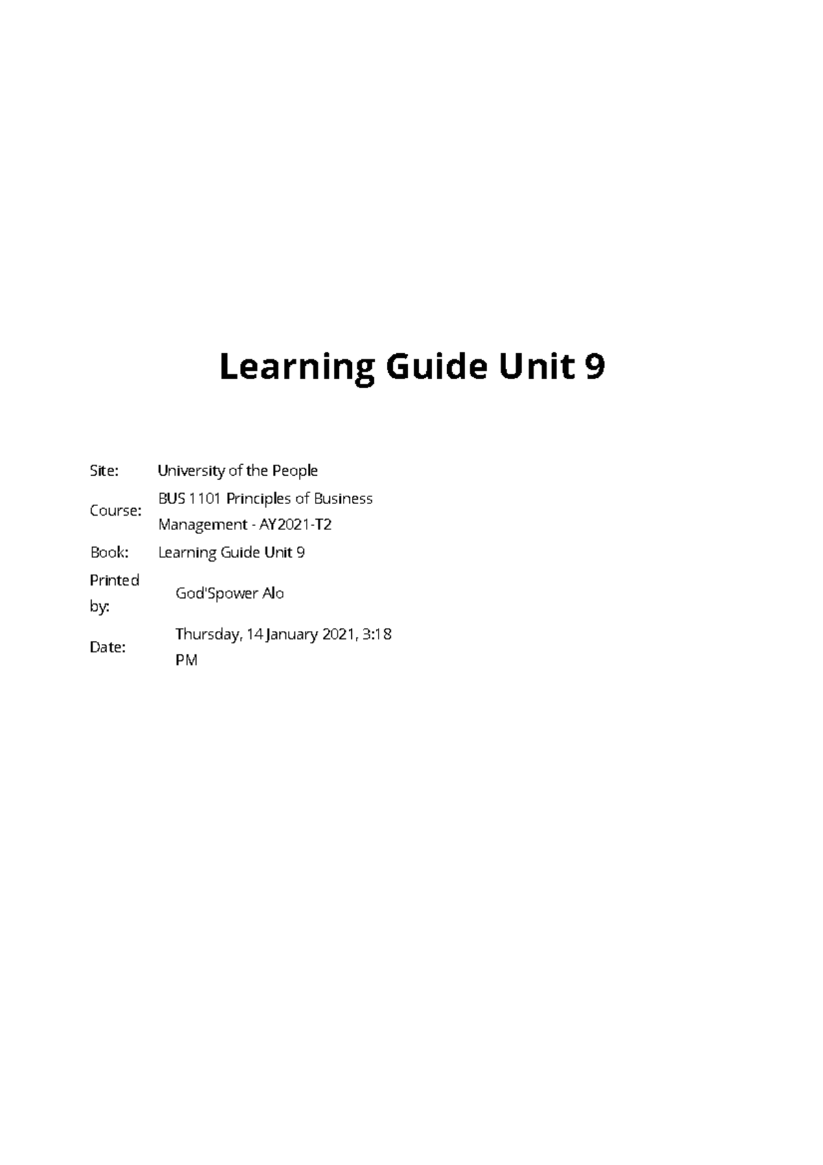 Learning Guide Unit 9 - It begins on Thursday at 12:05 AM UoPeople time ...