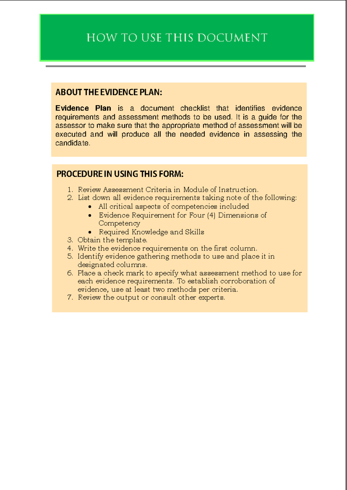 Evidence Plan for eTESDA Trainer's Methodology Workshop - Studocu