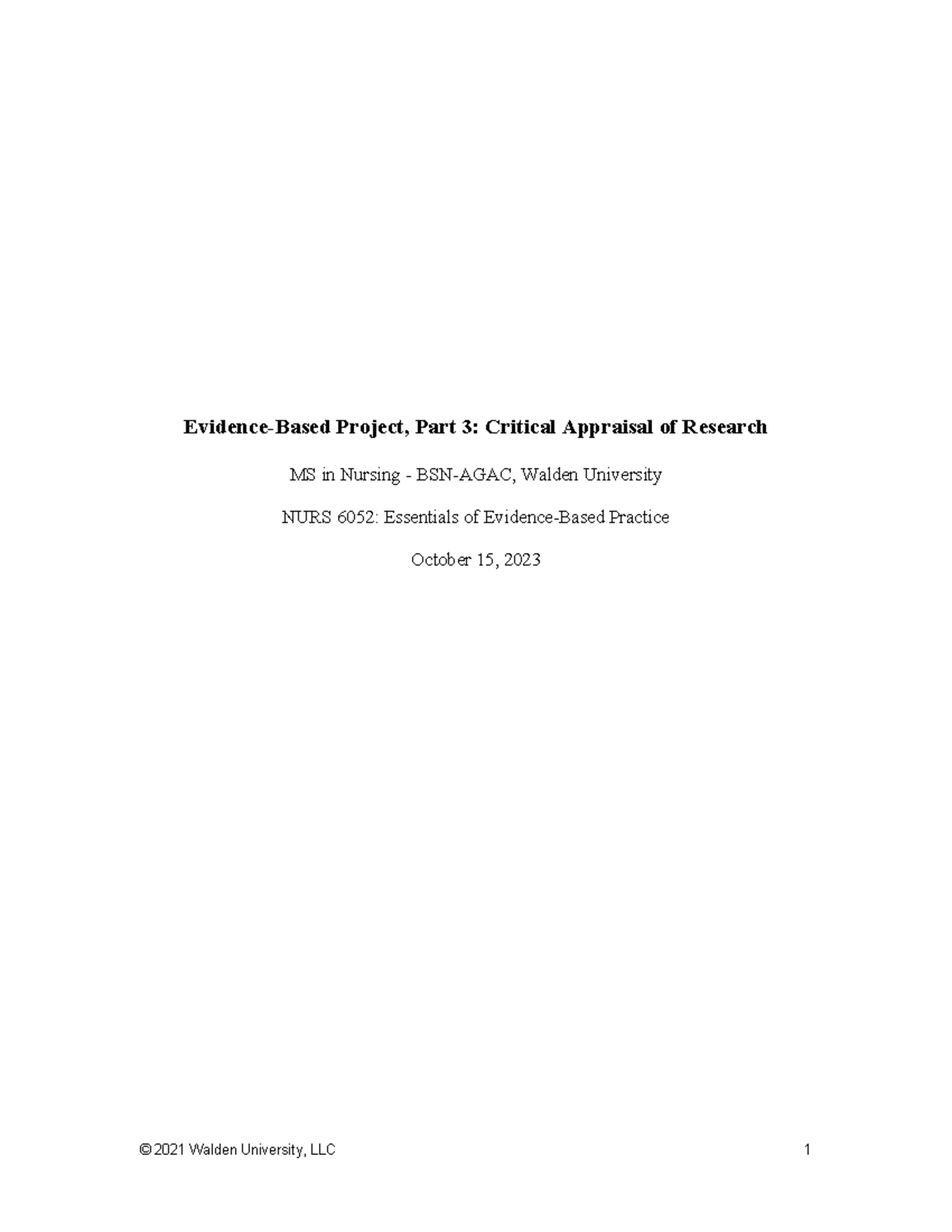 NURS 6052 Module 4 Assignment: Critical Appraisal of EHR Applications ...