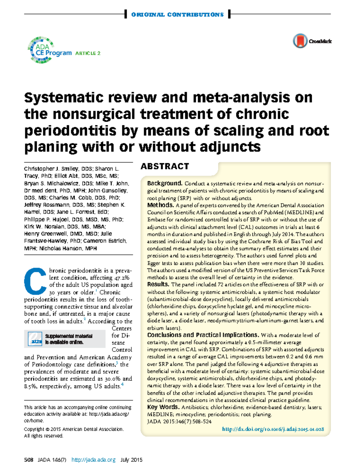 Systematic Review on Nonsurgical Treatment of Chronic Periodontitis ...