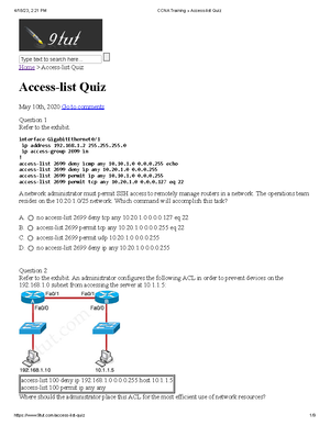 CCNA Training » Access-list Quiz answers - Question was not answered Question 1 Refer to the ...