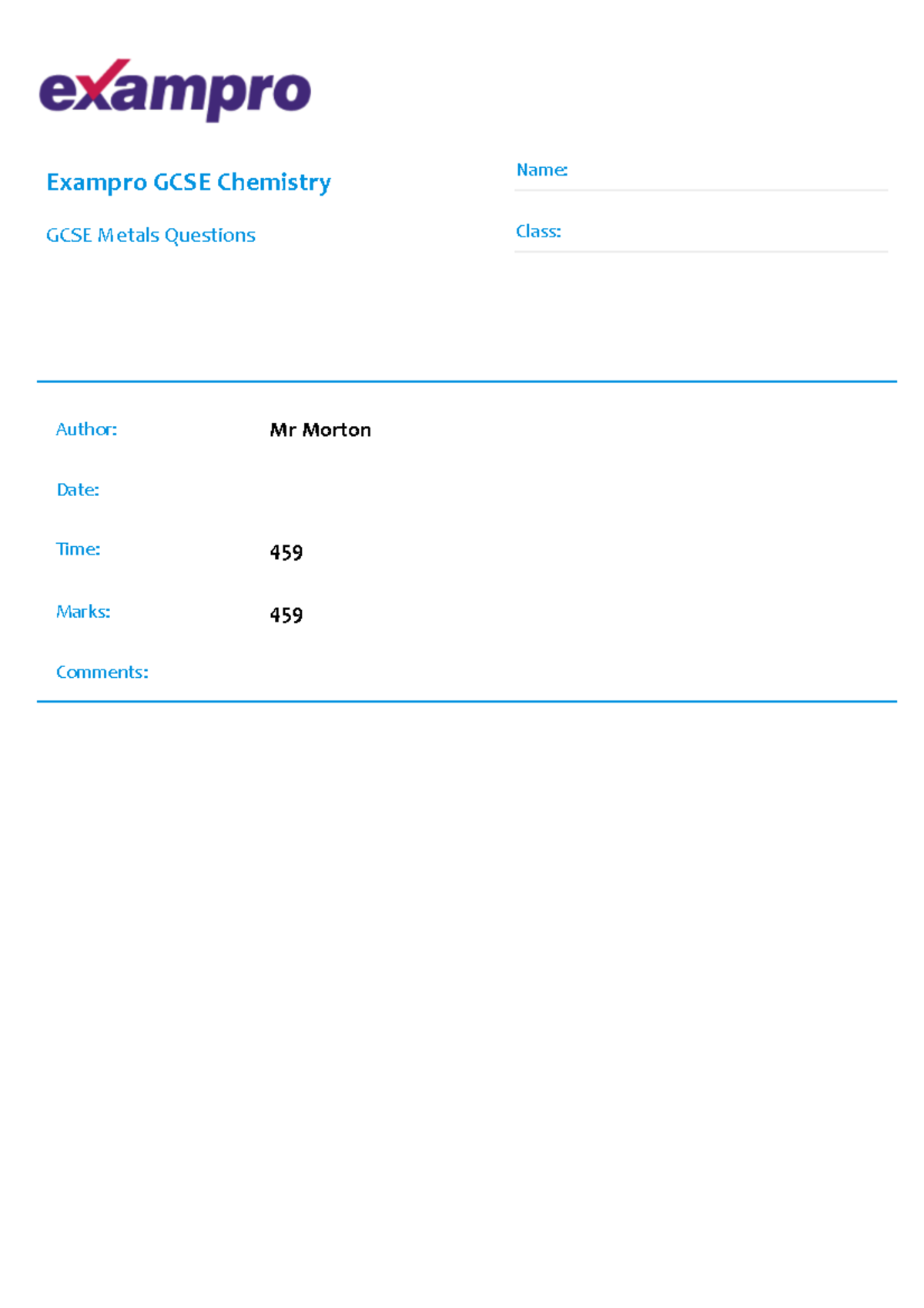 GCSE Chemistry Metals Exam Questions and Key Concepts - Studocu