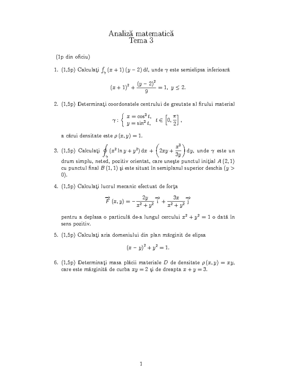 Tema 3 - Analiza Matematica, Problema 1-6 - Studocu