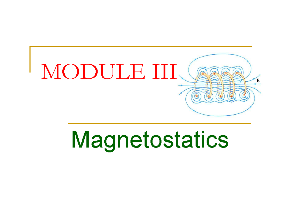 Electromagnetic Theory Module III: Magnetostatics Syllabus and Concepts ...
