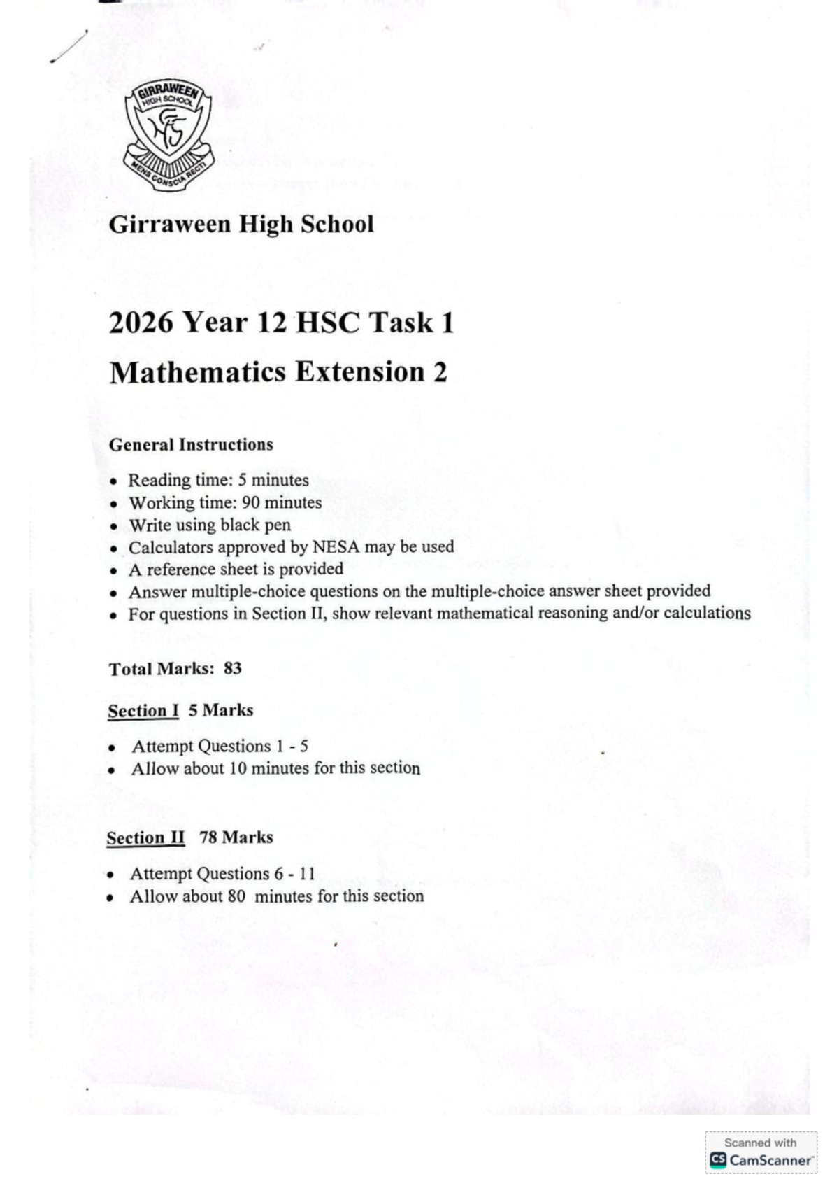 2026 HSC Ext 2 Task 1 Mathematics Complex Numbers Exam Guide - Studocu