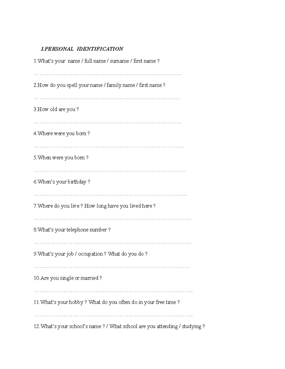 KET Topic Speaking: Personal Identification and Daily Life Questions ...