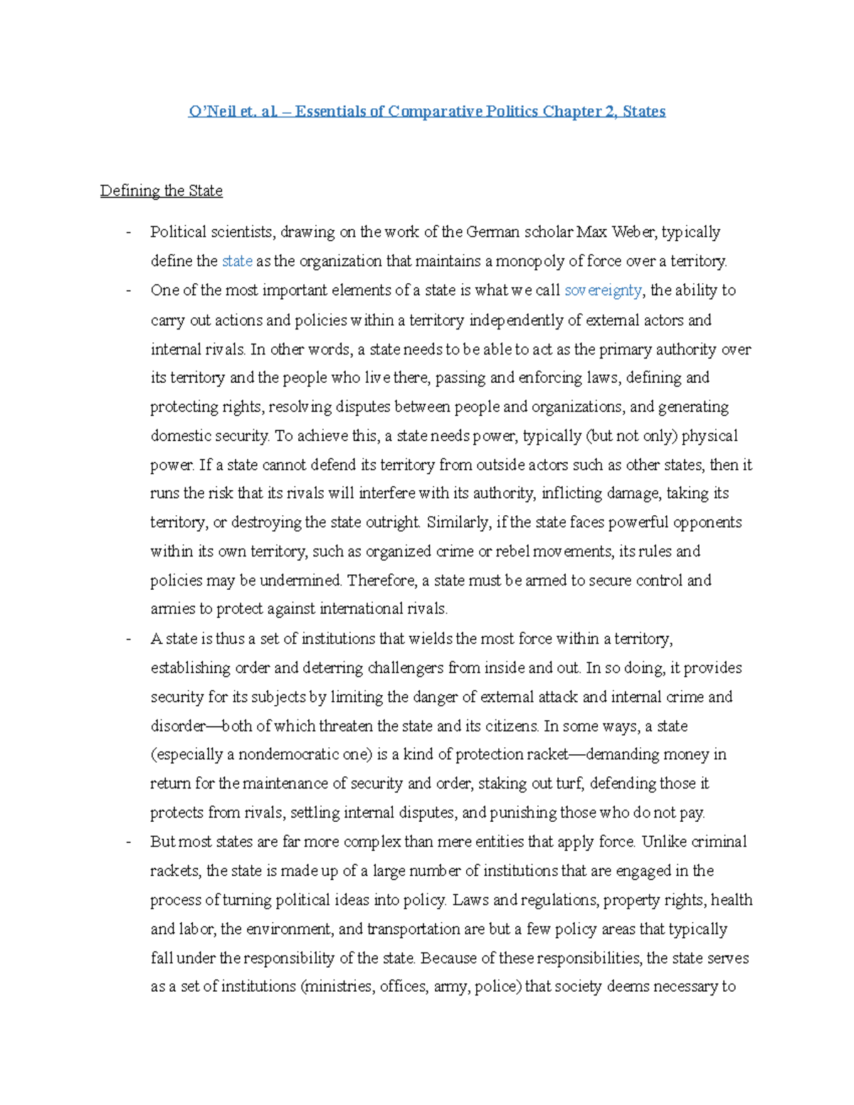 O’Neil et. al. – Essentials of Comparative Politics Ch. 2: States ...