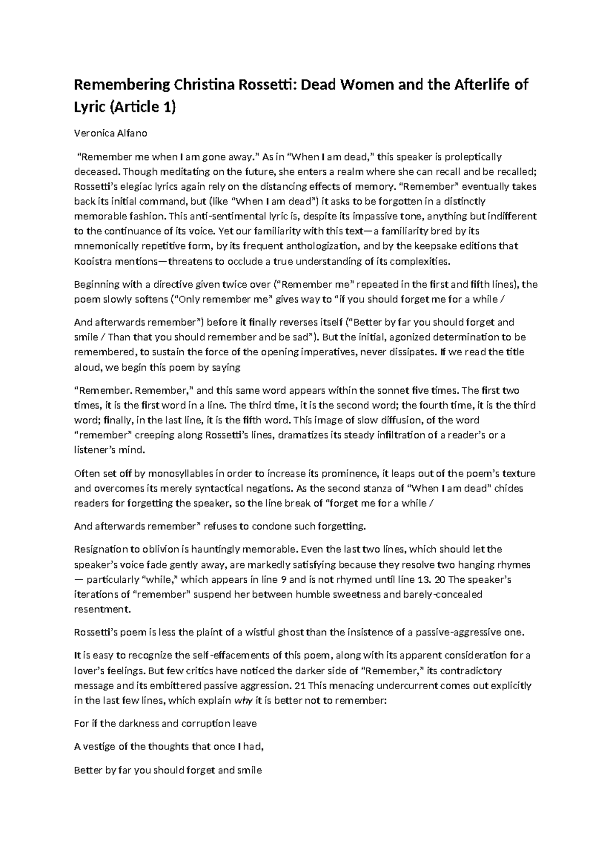 Critical Analysis of Christina Rossetti's Lyricism (Y12 Article) - Studocu