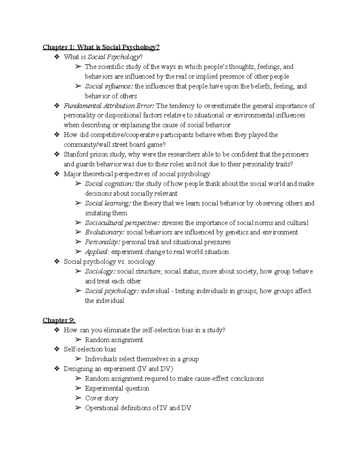 Psy 361 - review sheet - Chapter 1: What is Social Psychology? What is ...