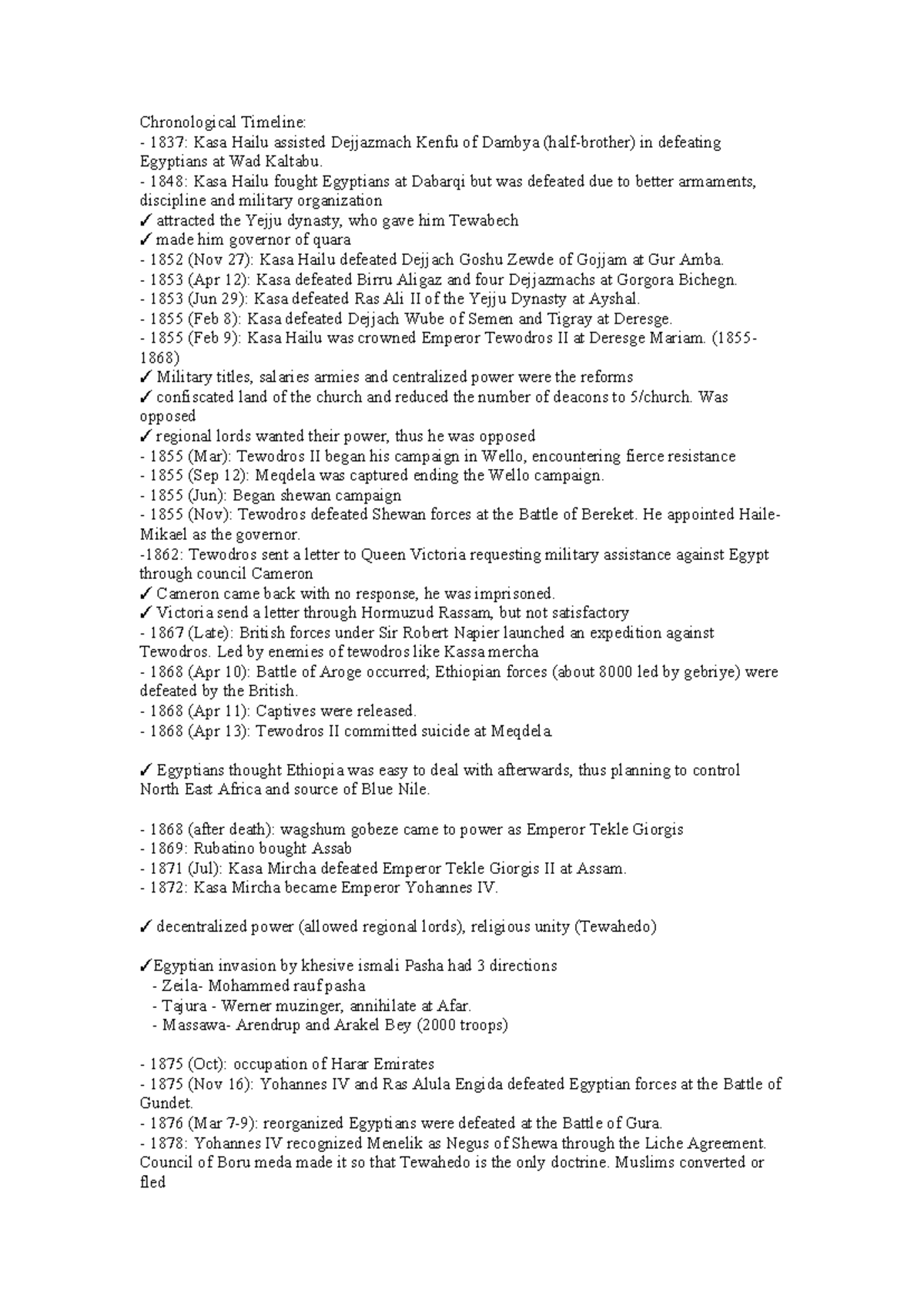 Ethiopian History Timeline: Key Events from 1837 to 1911 - Studocu