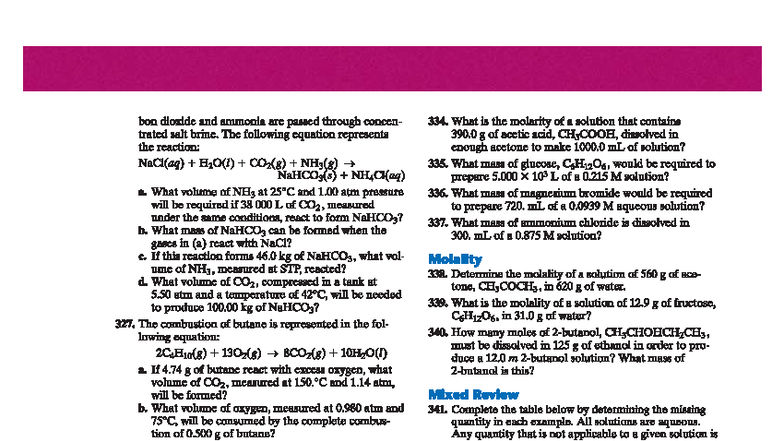 Molarity Problems - Practice for Chemistry 334 - Studocu