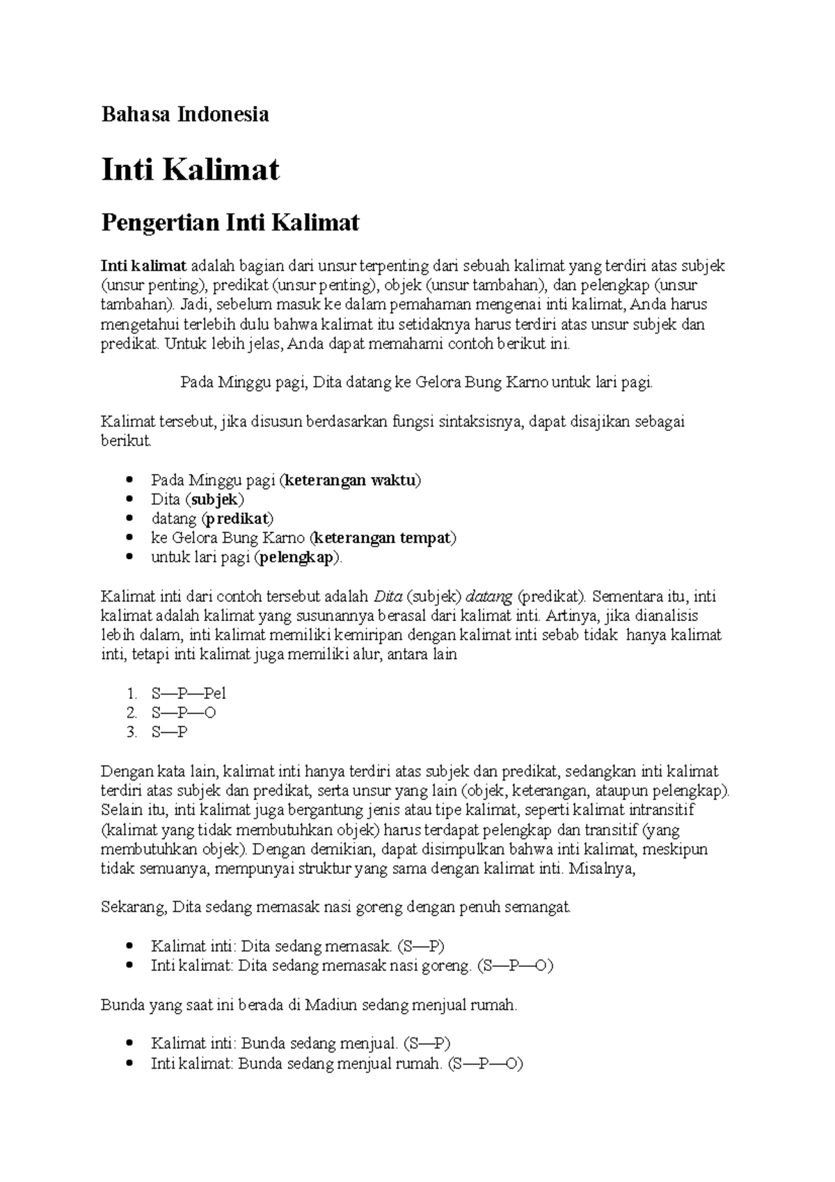Bahasa Indonesia - Inti Kalimat - Bahasa Indonesia Inti Kalimat Pengertian Inti Kalimat Inti ...