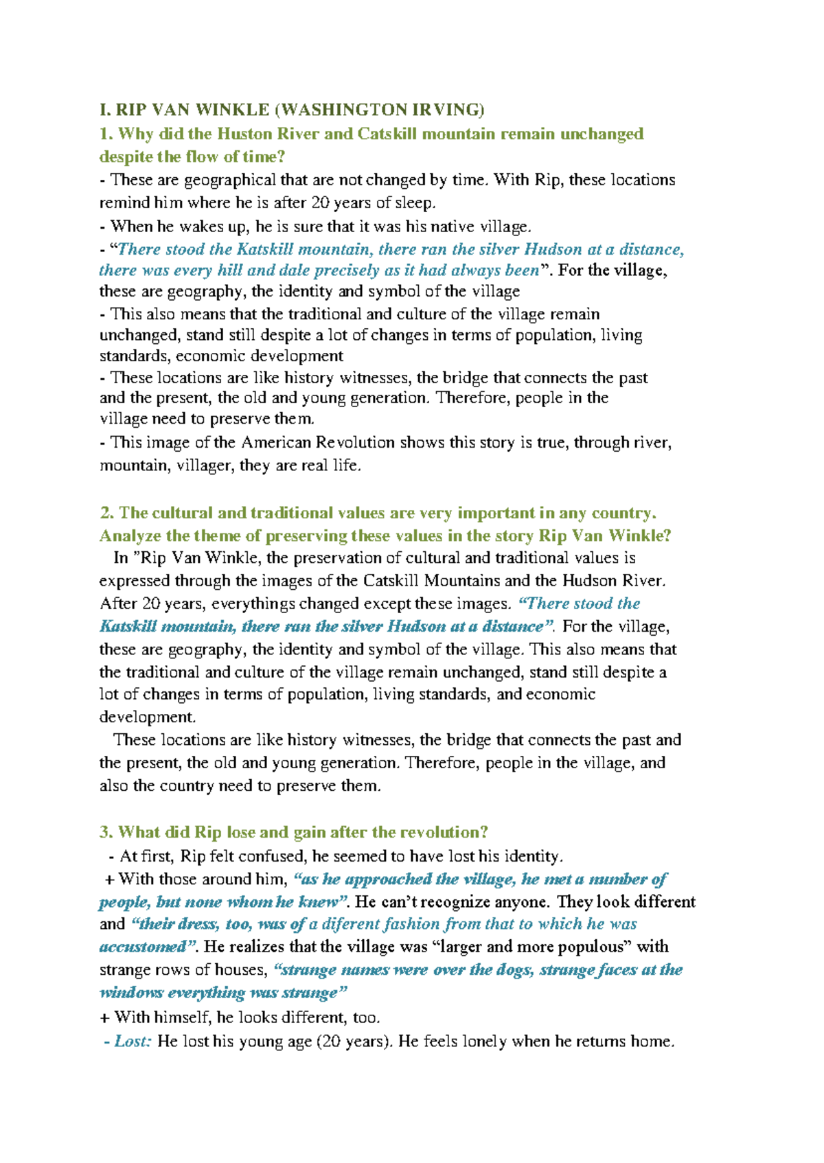 A.2. Study Notes on "Rip Van Winkle" and Other Literary Works - Studocu