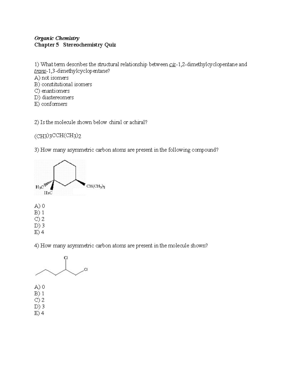 Organic Reactions Quiz