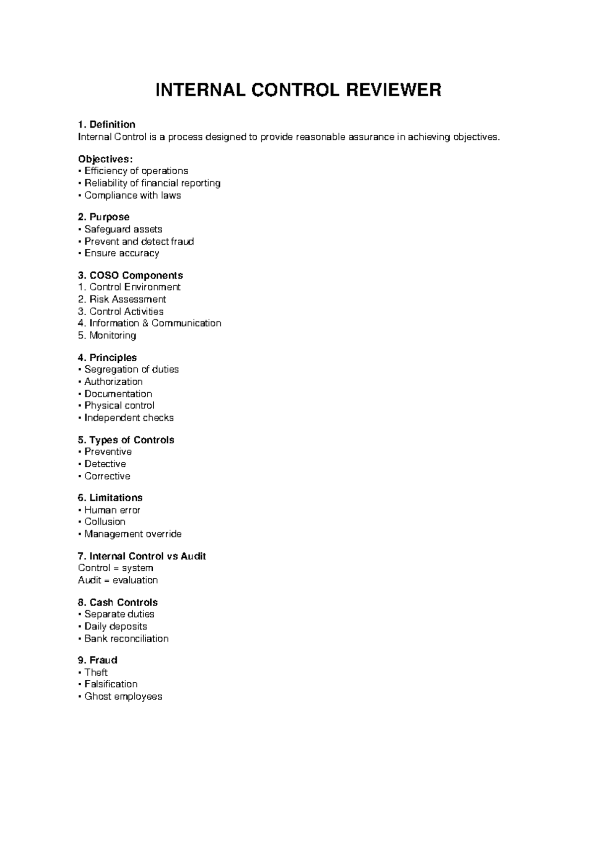 INTERNAL CONTROL REVIEWER: Key Concepts & Components - Studocu