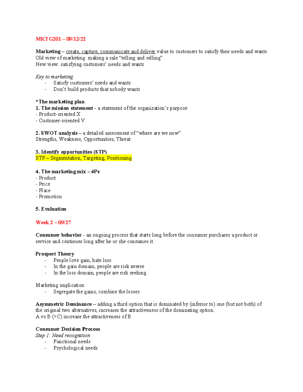 MKTG 201 Lecture Notes: Marketing Principles and Consumer Behavior ...