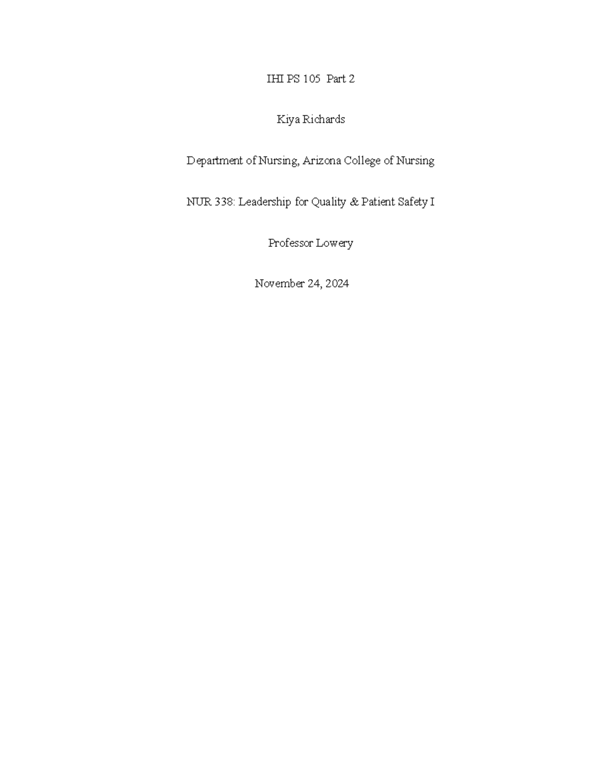 IHI PS 105 Part 2: Leadership for Quality Patient Safety I - Studocu