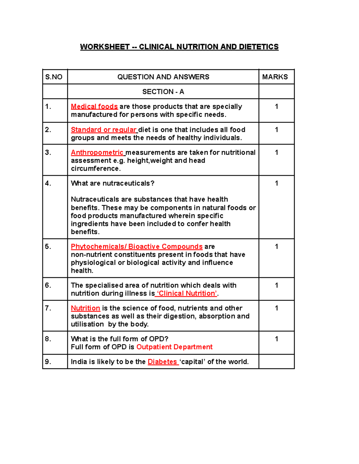 Clinical Nutrition & Dietetics Exam Prep: Worksheet Q&A Guide - Studocu