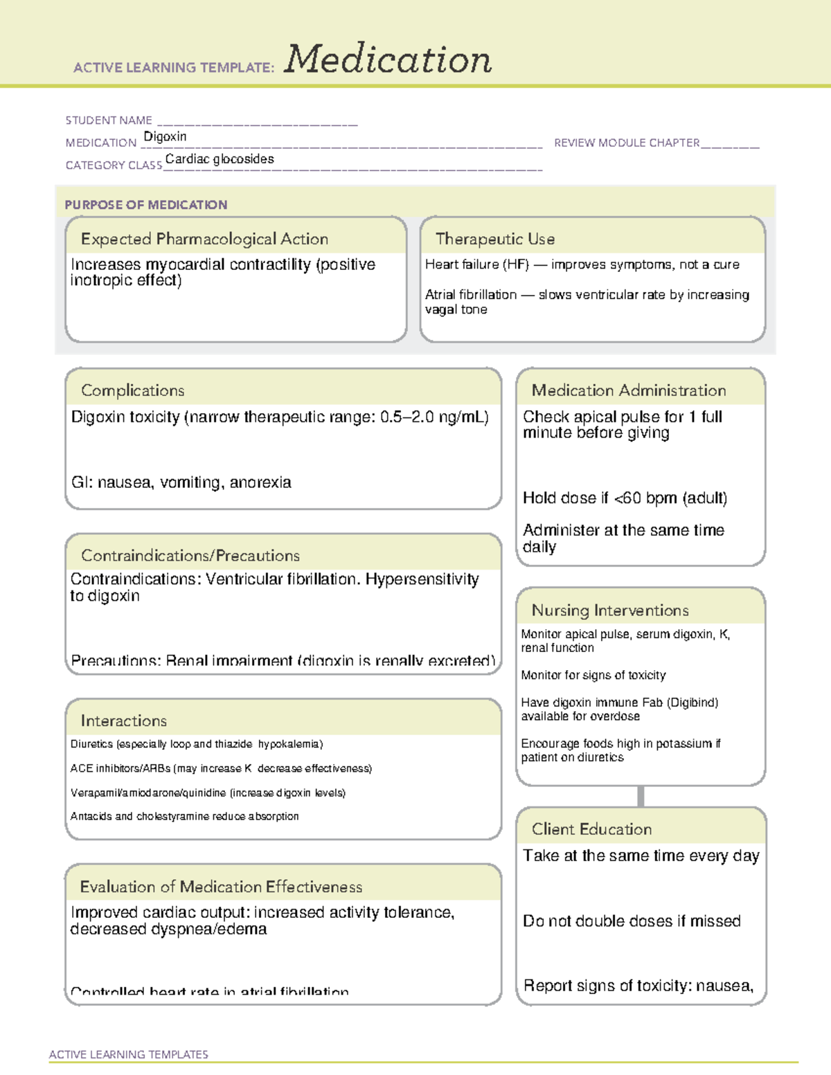 ACTIVE LEARNING TEMPLATE: Digoxin Review Module for Cardiac Glycosides ...