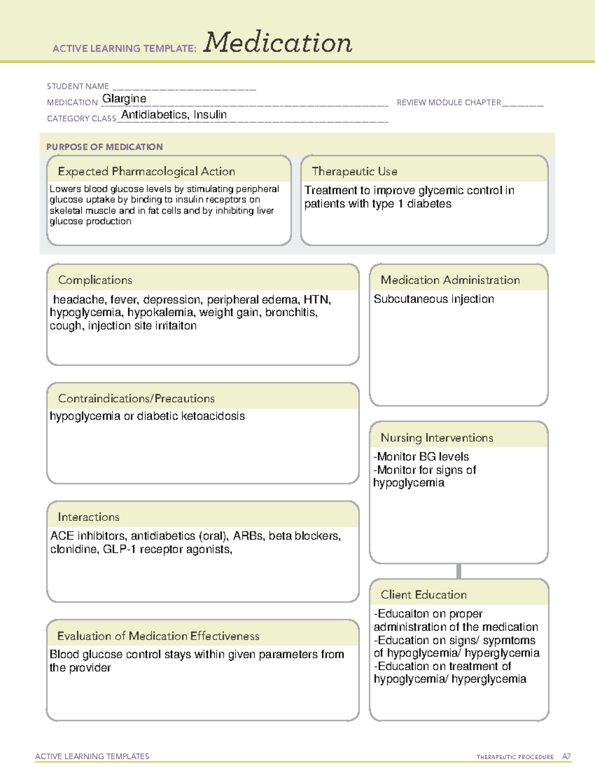 ACTIVE LEARNING TEMPLATE: Glargine Insulin Review Module for ...