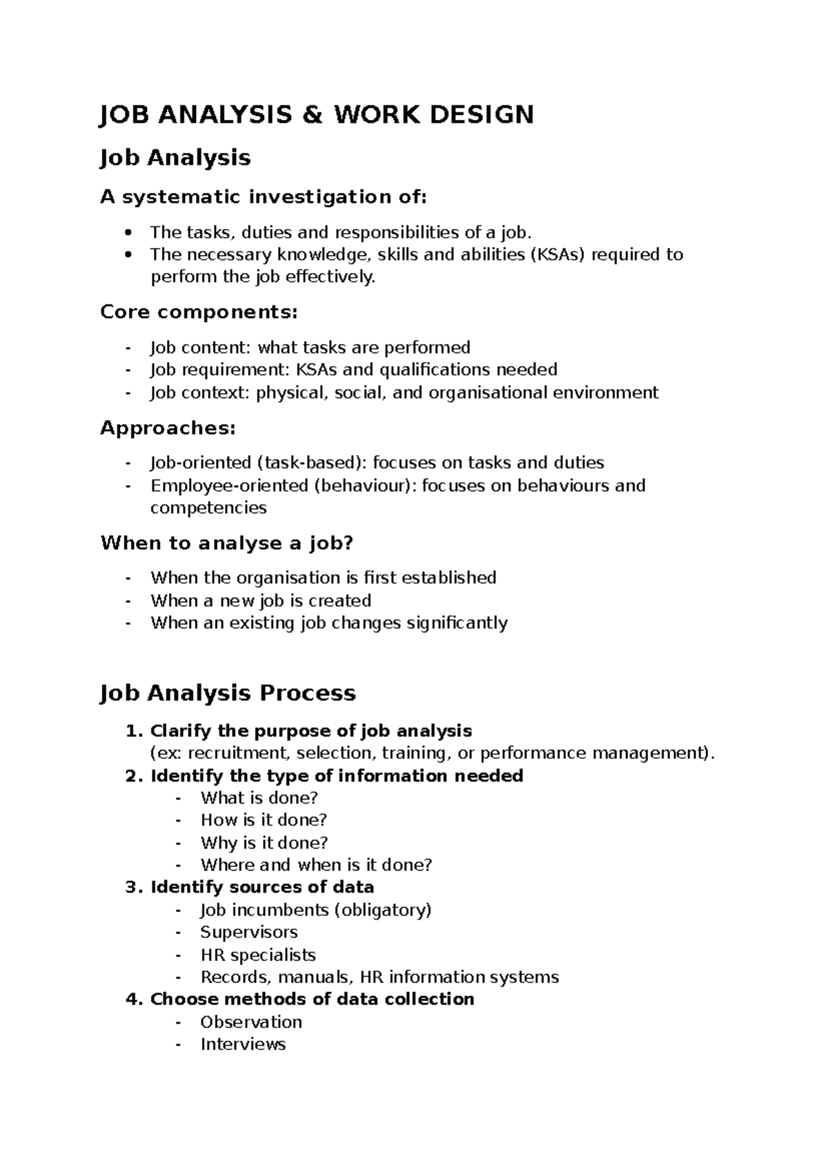 WEEK 2 - Job Analysis & Work Design Overview and Key Insights - Studocu