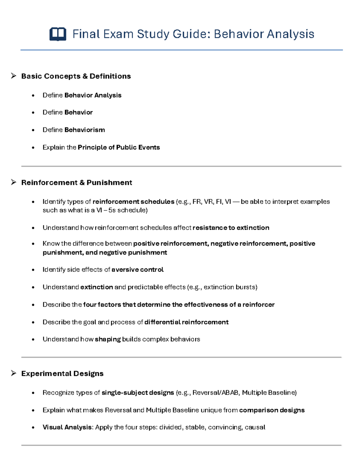 Behavior Analysis (ABA) Final Exam Study Guide: Key Concepts & Terms - Studocu