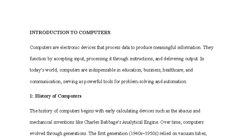 Introduction to Computers: A Comprehensive Overview - Studocu