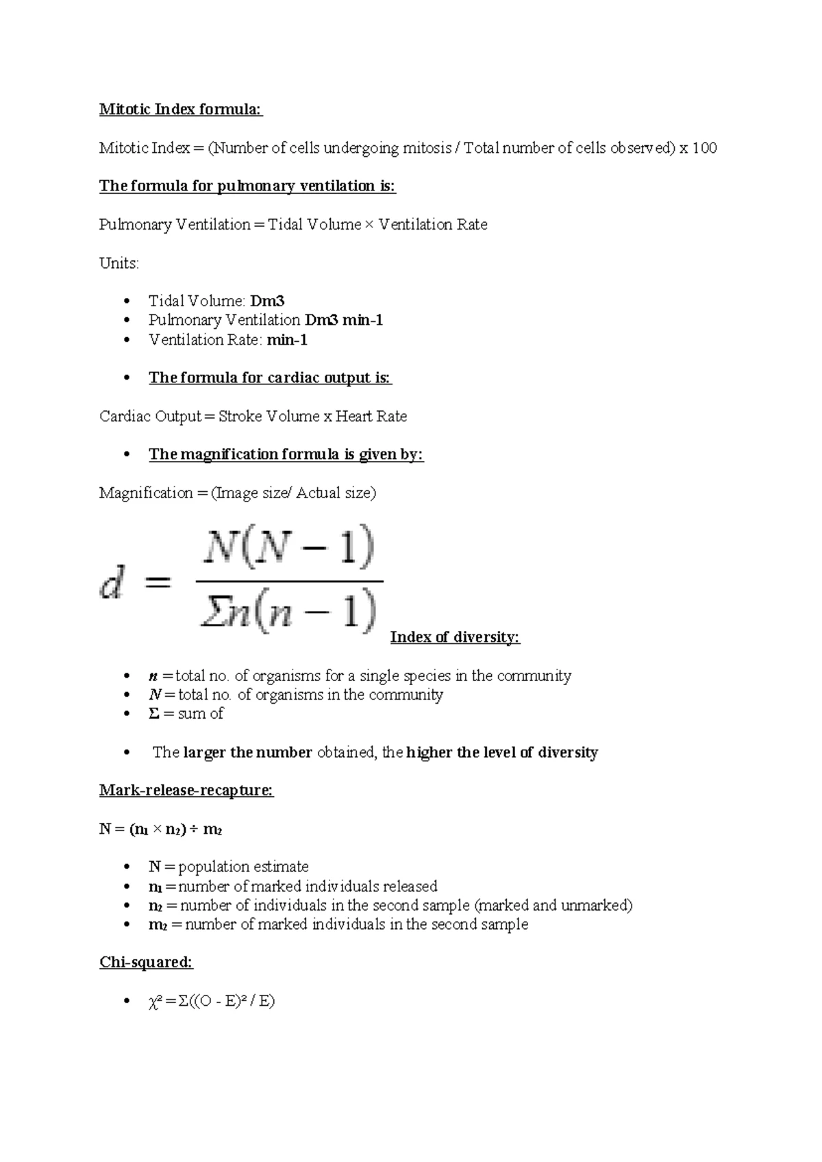 Formulas for AQA A-level Biology: Key Equations & Calculations - Studocu
