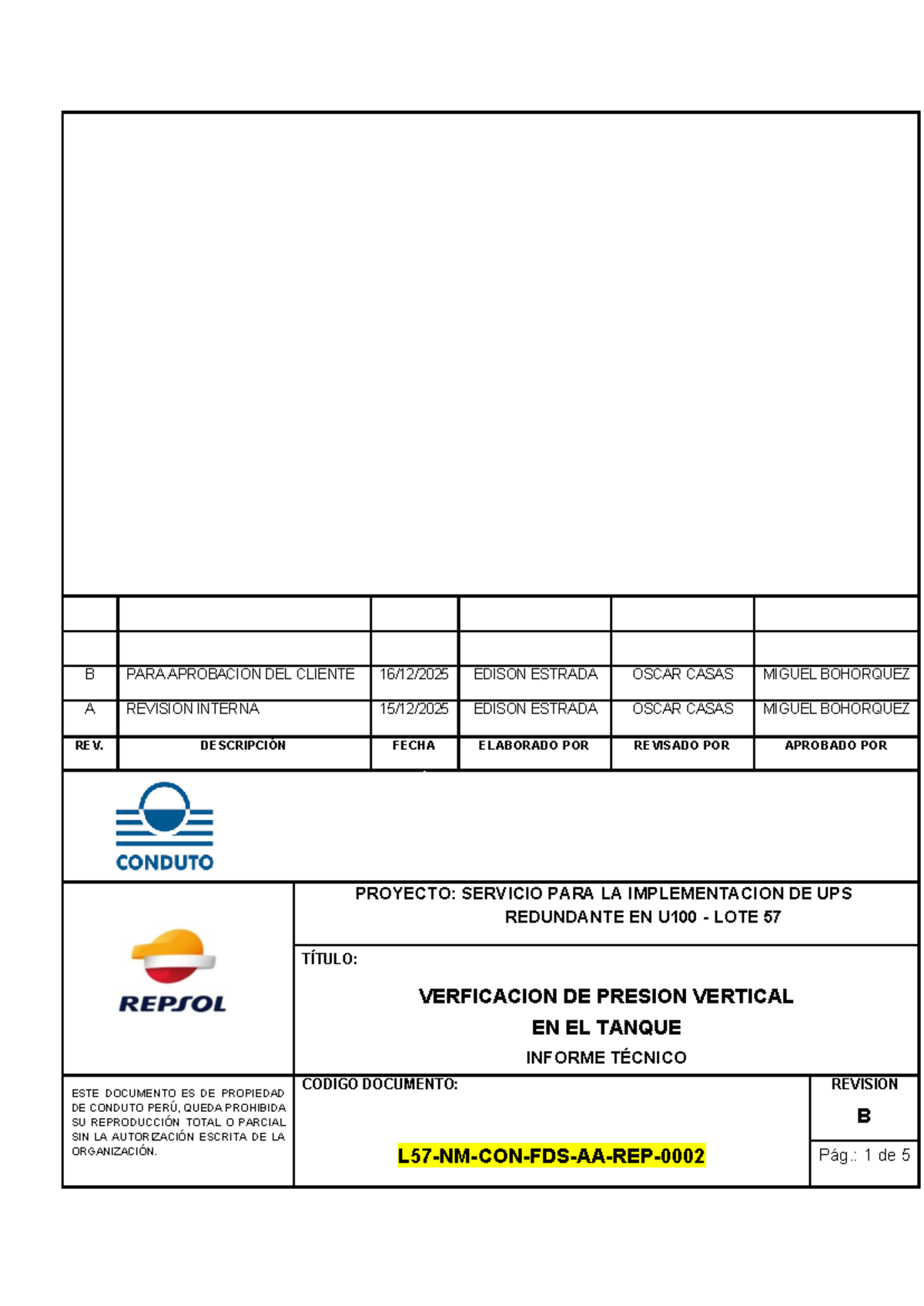 Informe Técnico: Verificación de Presión Vertical en Tanque - Rev. B ...