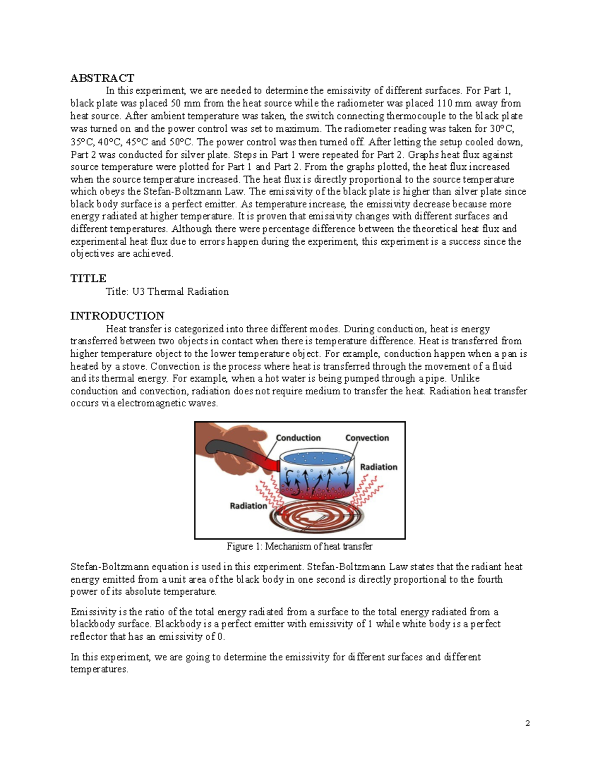 U3 Thermal Radiation Lab Report: Emissivity Analysis of Surfaces - Studocu