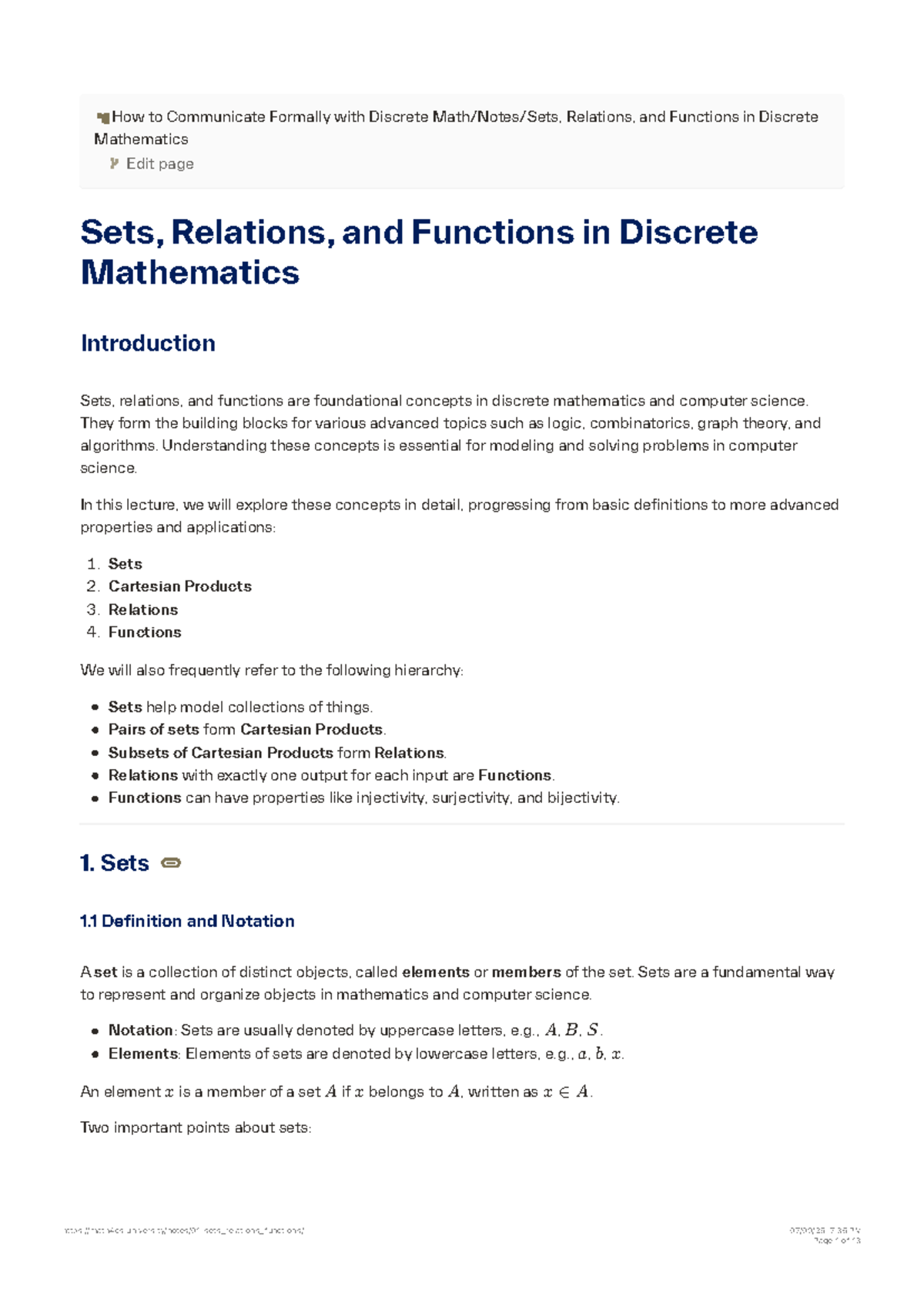 Sets, Relations, and Functions in Discrete Mathematics CIT 5920 ...