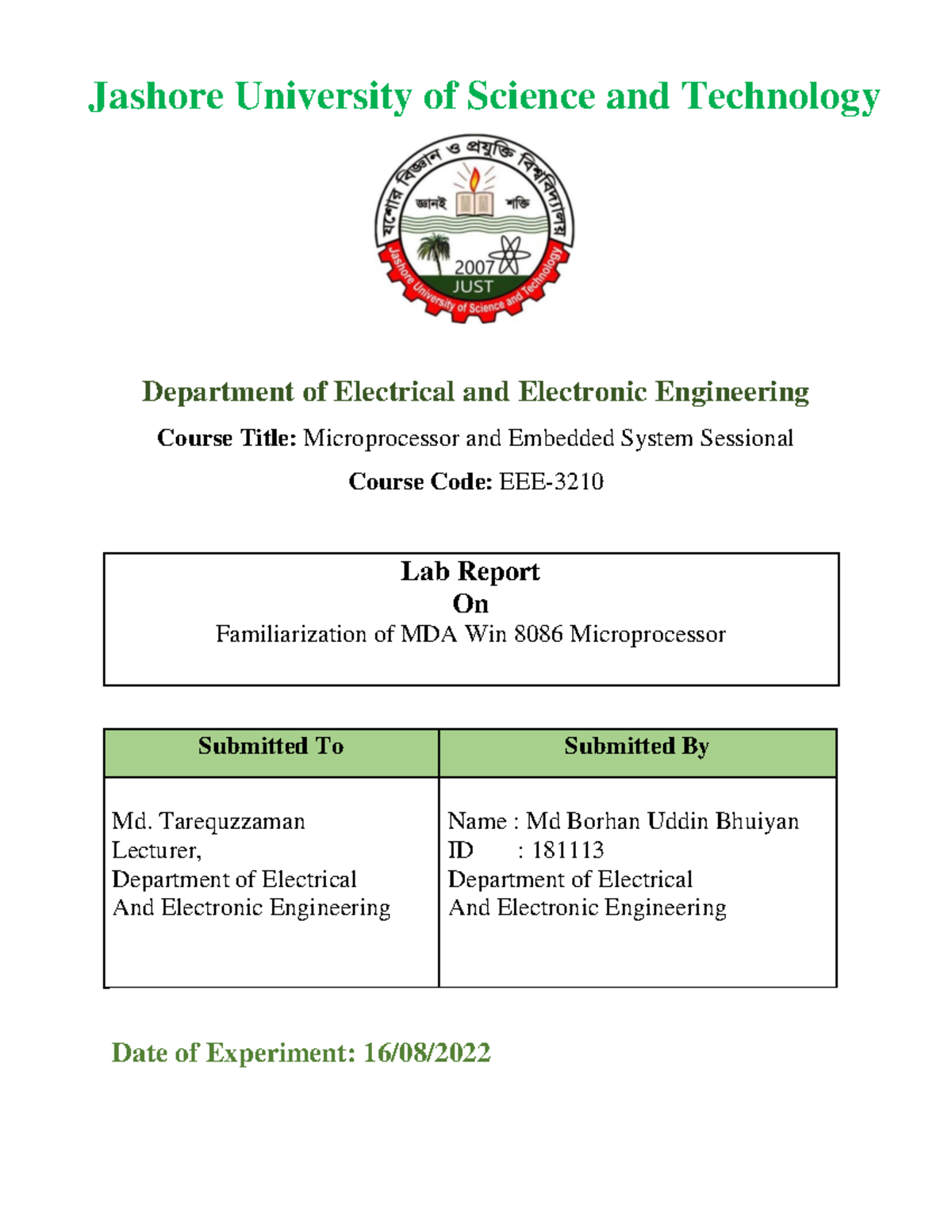 Lab Report 1 - MDA Win 8086 Microprocessor Familiarization (EEE-3210 ...