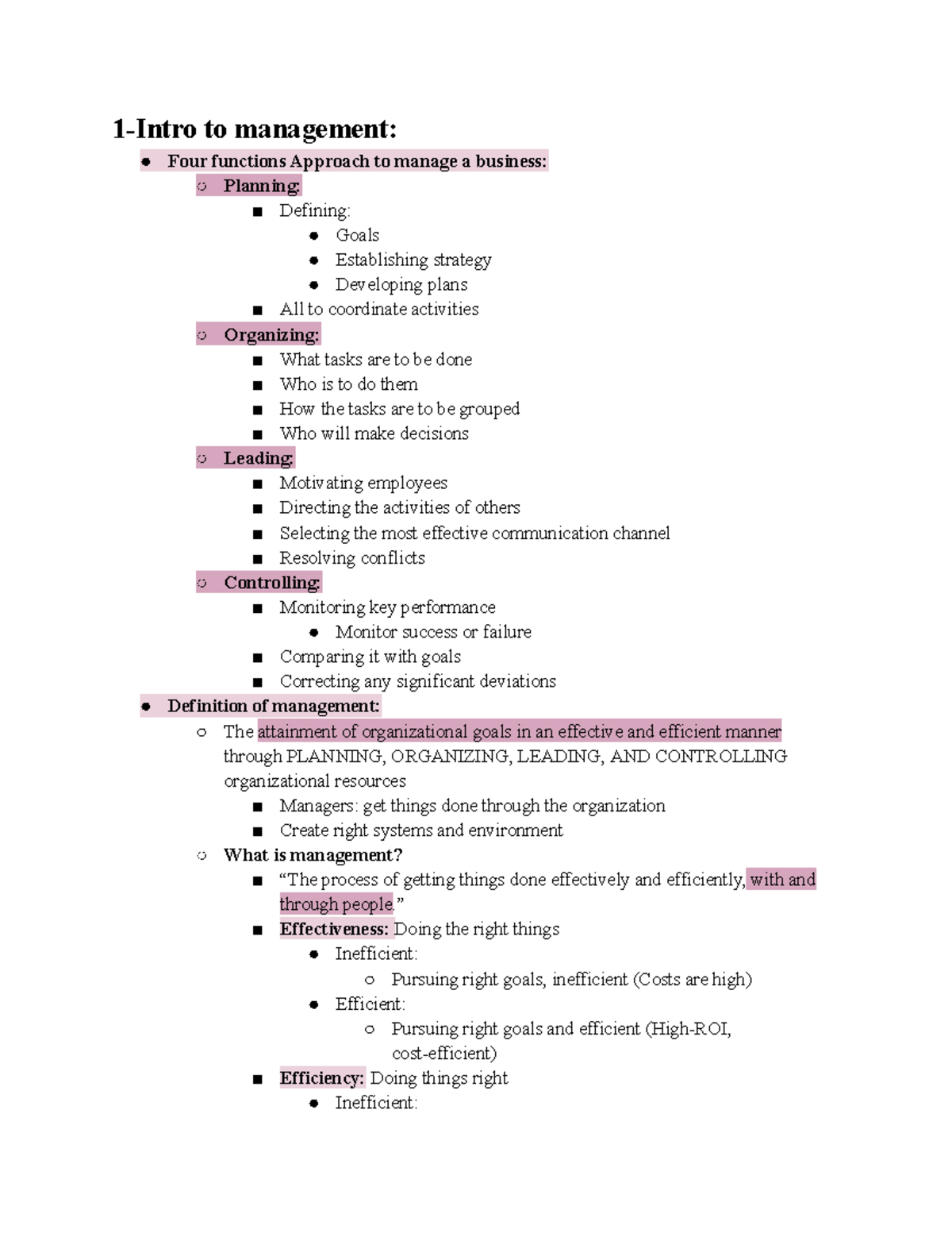 Intro to Management: Functions and Approaches - Studocu