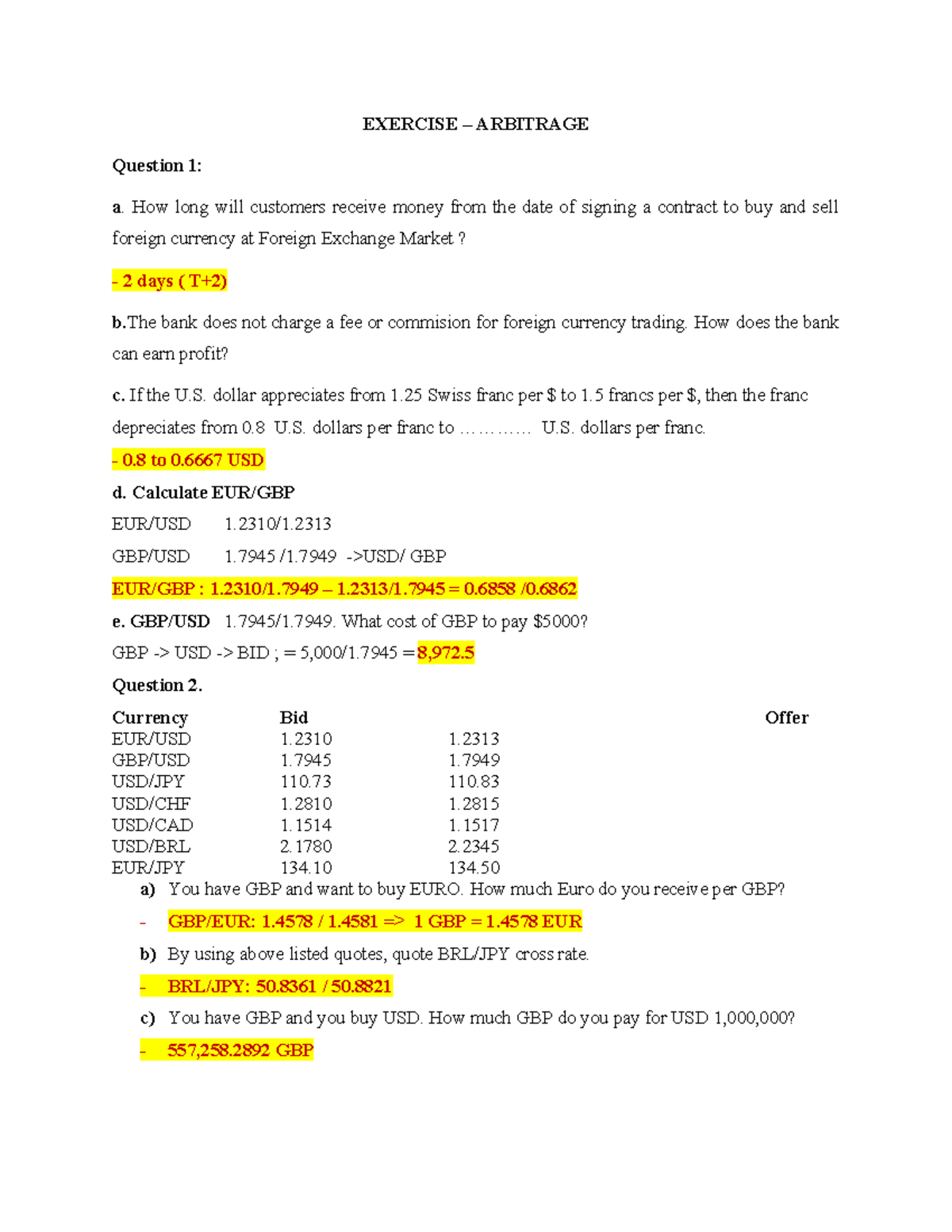 Arbitrage Exercise for Course 21DH120541: Key Concepts and Calculations ...