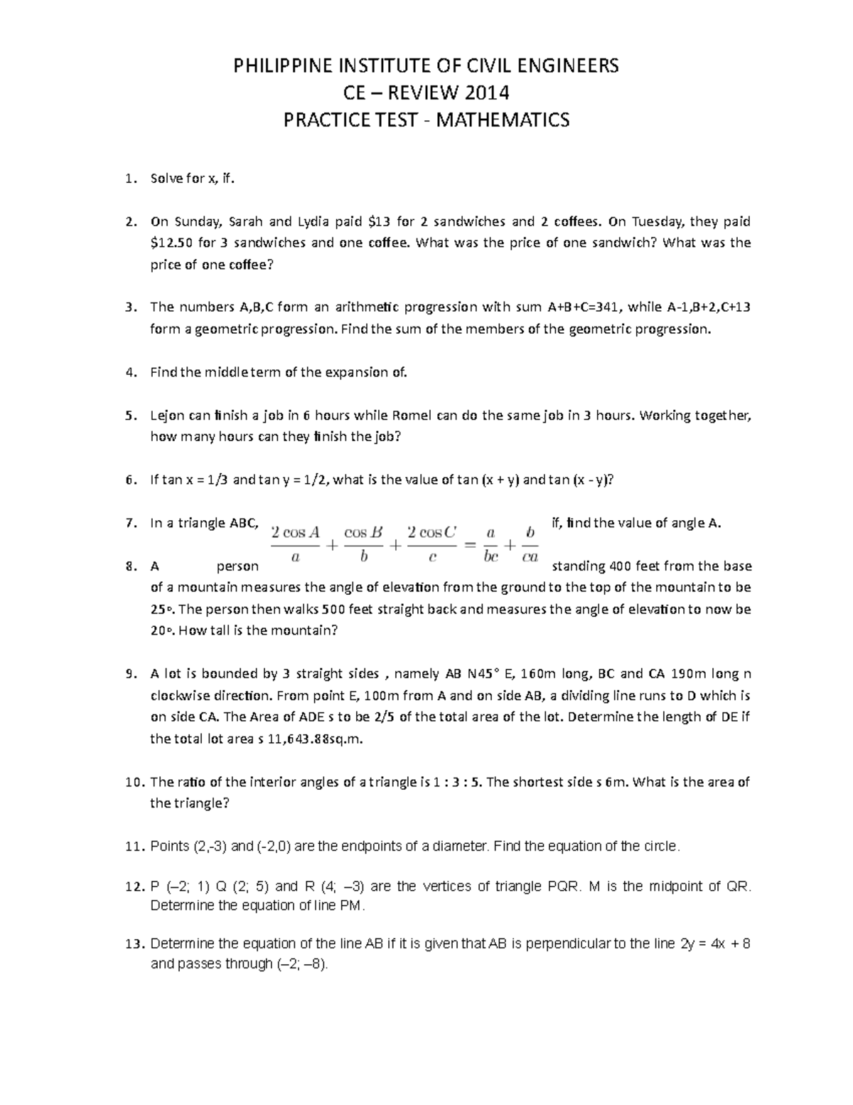 228744940 Practice Test 1 CE Review 2014 - PHILIPPINE INSTITUTE OF ...