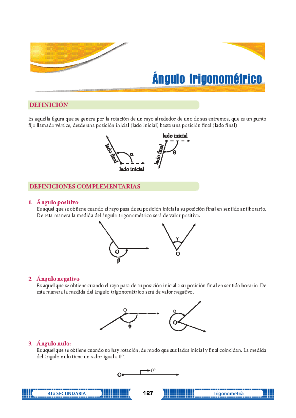 Ángulo Trigonométrico: Definiciones y Ejercicios - 4to SECUNDARIA - Studocu