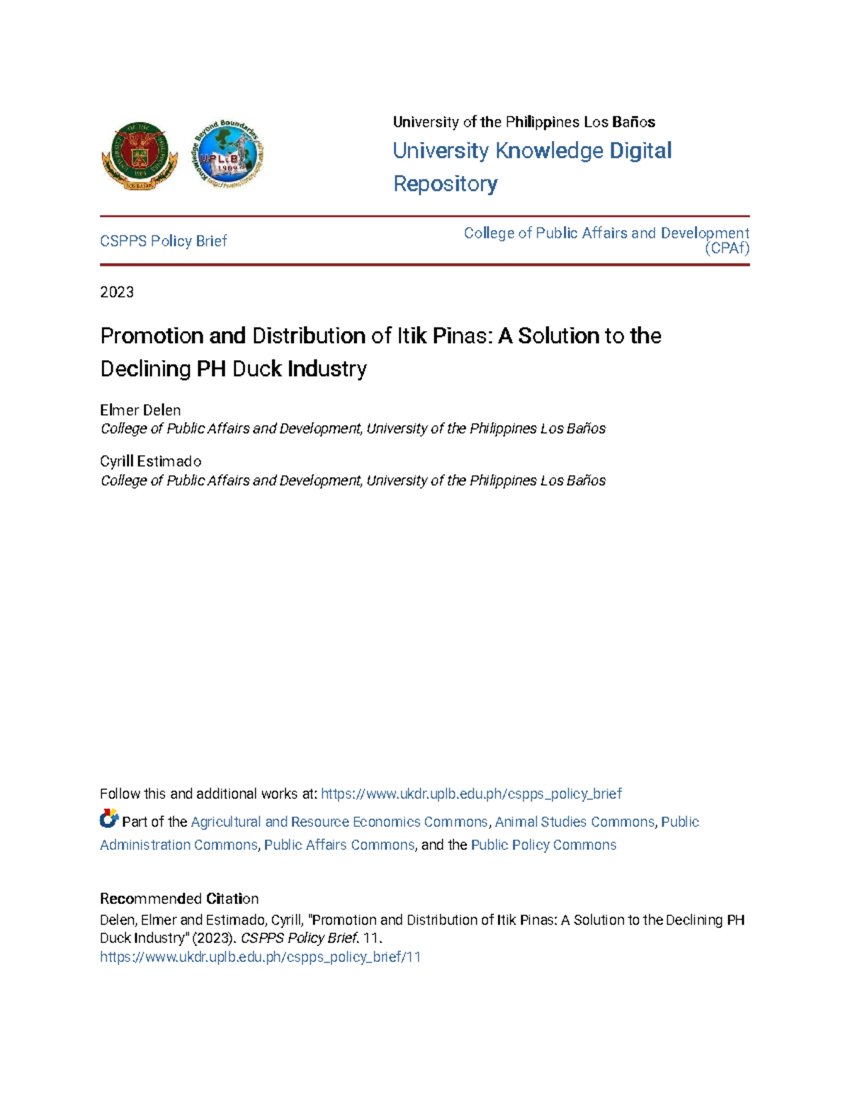 CSPAf Policy Brief: Promoting Itik Pinas for PH Duck Industry Recovery ...