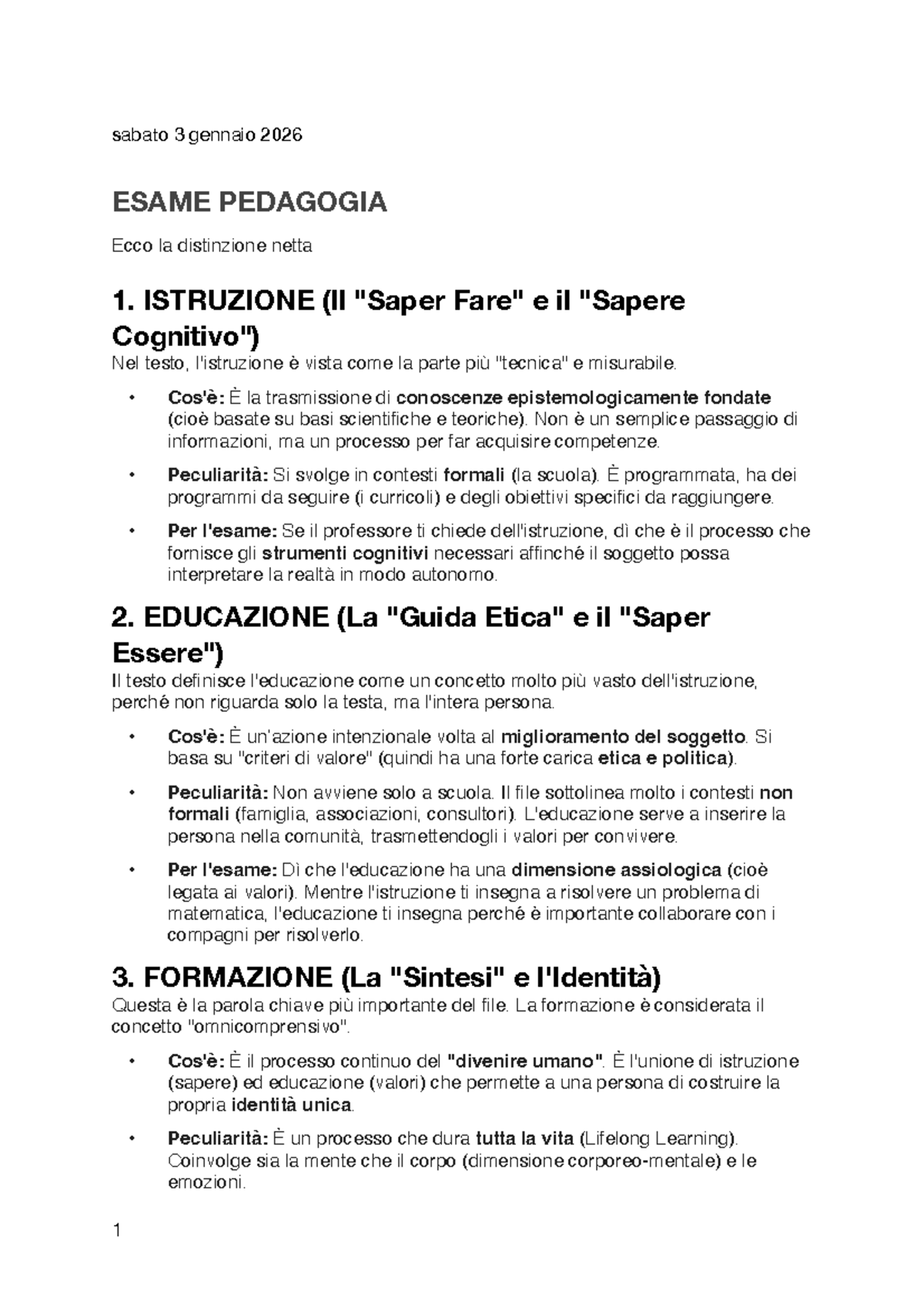 ESAME PEDAGOGIA: Distinzione tra Istruzione, Educazione e Formazione ...