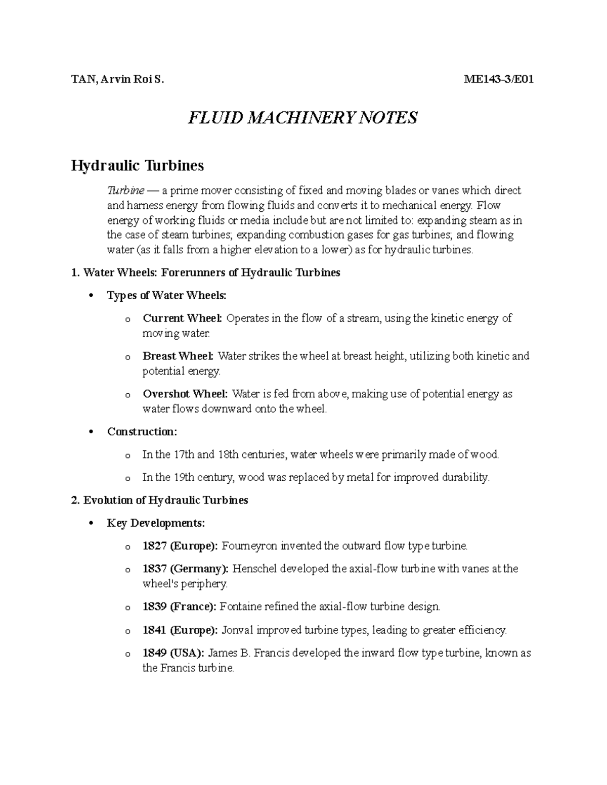 FLUID MACHINERY NOTES (MOD3) - Hydraulic Turbines Overview - Studocu