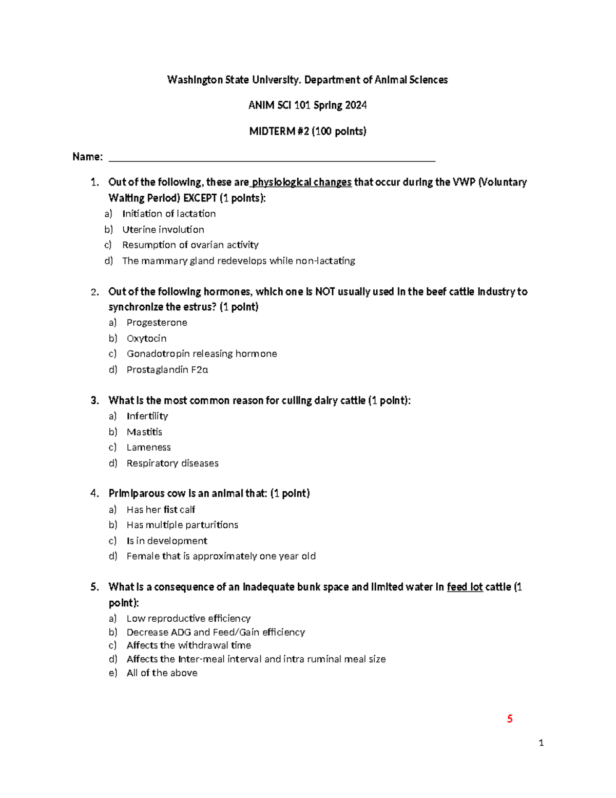 ANIM SCI 101 Midterm #2 Study Guide Spring 2024 - Studocu