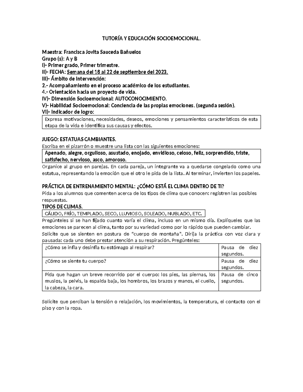 TUTORÍA Y EDUCACIÓN SOCIOEMOCIONAL: Ejercicios de Emociones - Semana 4 ...